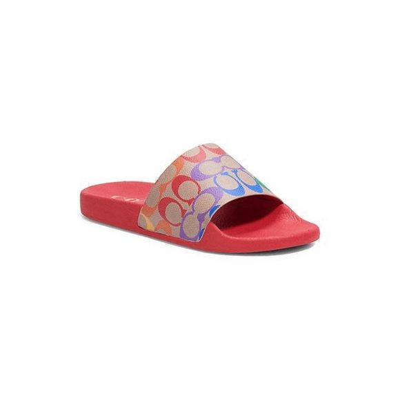 Coach | Shoes | Coach Womens Udele Sport Pool Slides Sandals Tan Multi ...